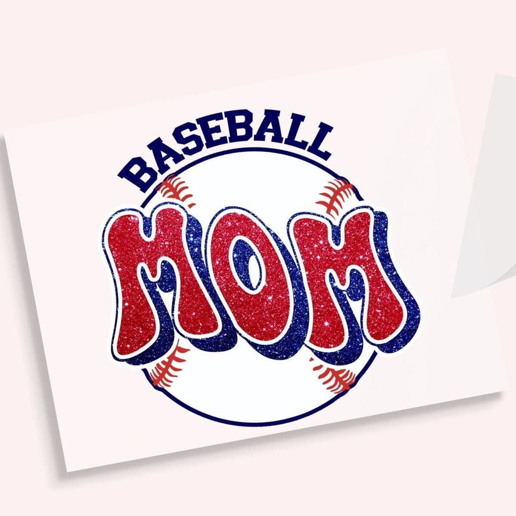 Glitter Navy and Red Baseball Mom DTF Transfer - Silhouette U